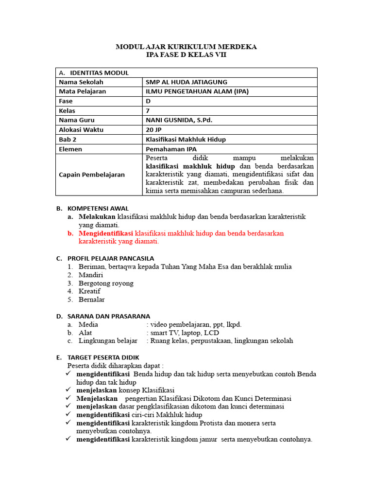 MODUL AJAR 1 Hakikat Ilmu Sains, Pengukuran Dan Metode Ilmiah (1) .Dot | PDF
