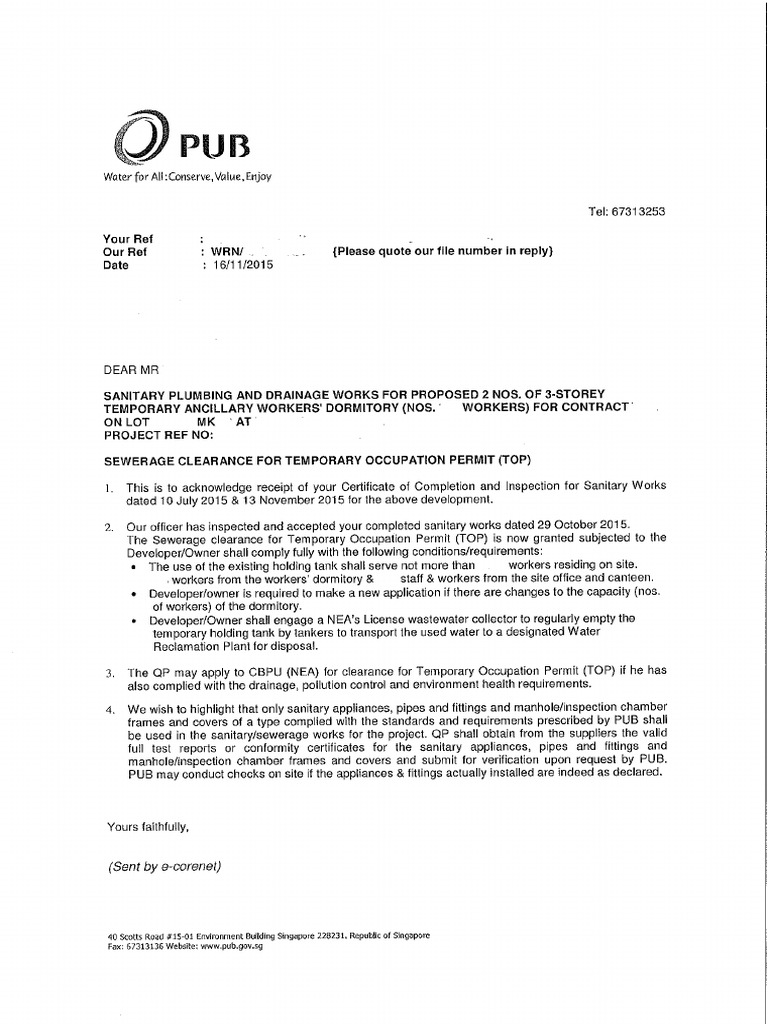 Sample Pub Wrn Clearance For Temporary Occupation Permit Top Pdf
