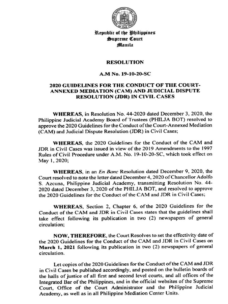 2020 Guidelines For The Conduct of The Court-Annexed Mediation (Cam ...