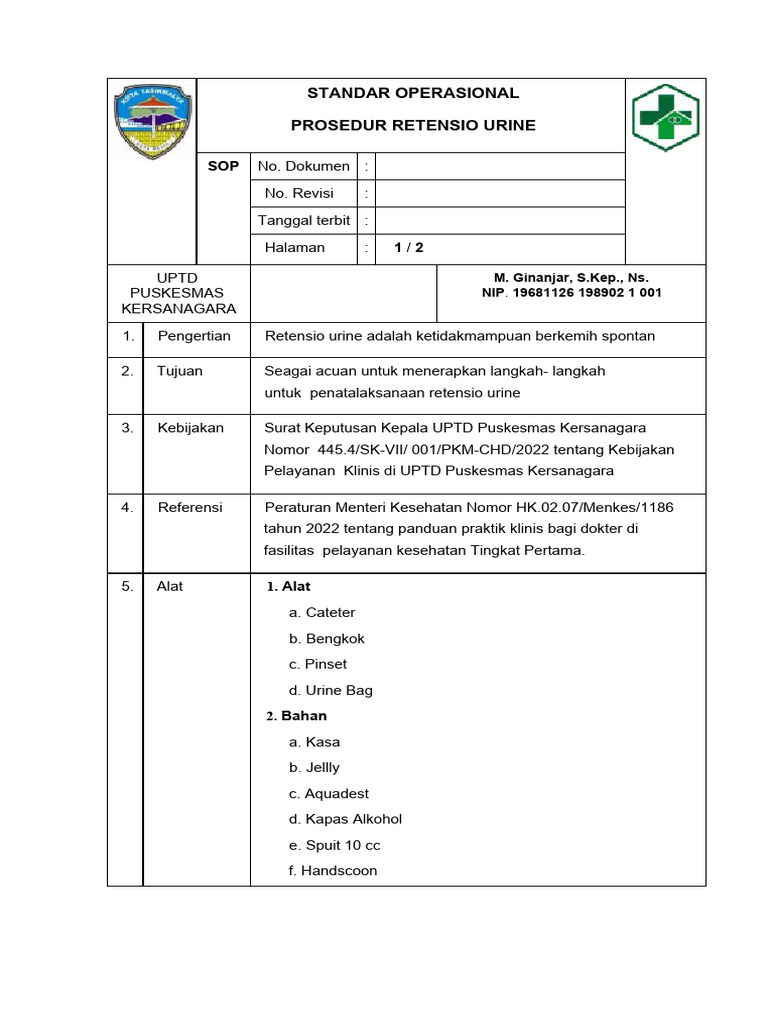 Sop Retensio Urine | PDF