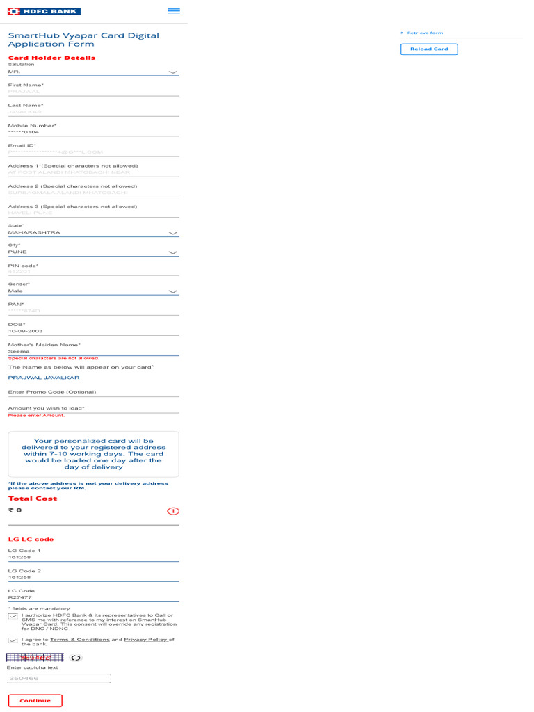 SmartHub Vyapar Card Digital Application Form | PDF | Finance & Money Management | Law