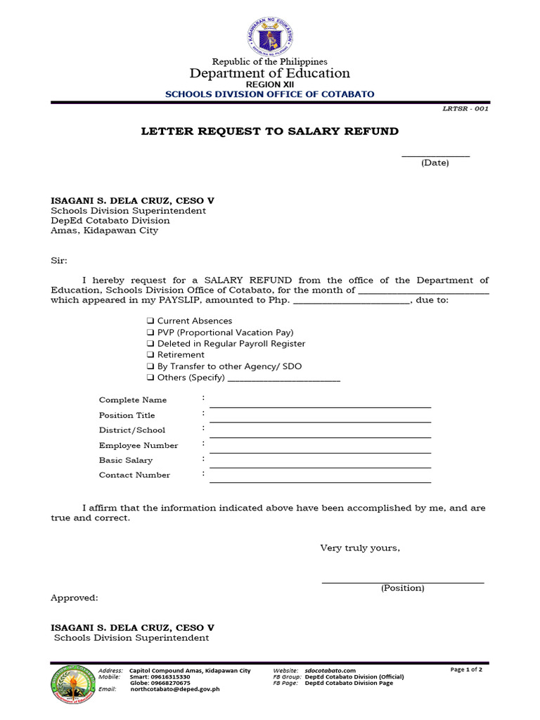 Letter Intent For Salary Refund | PDF | Employee Relations | Working ...