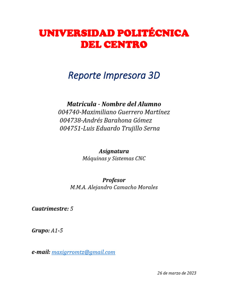 Reporte Impresora 3D | PDF