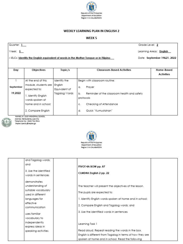 WLP English Q1 Week 5 | PDF