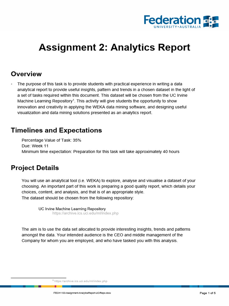 Itech1103 Assignment Analyticsreport Ucirepo Pdf