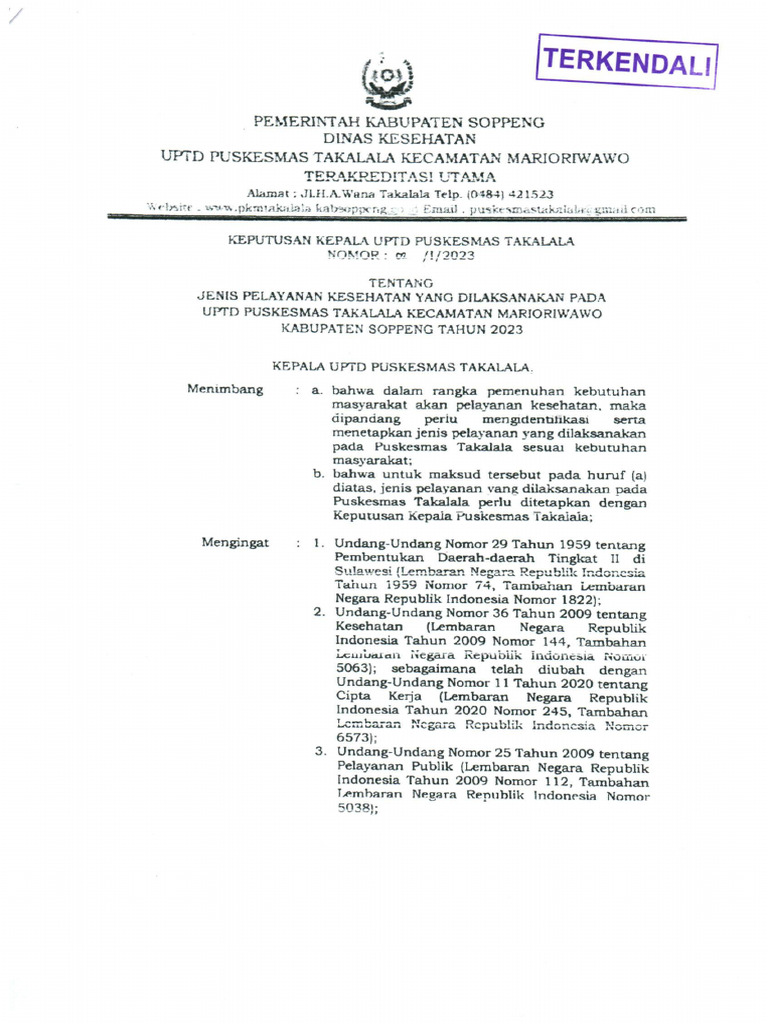 2.7.1.a SK Jenis Pelayanan UKM Pengembangan | PDF