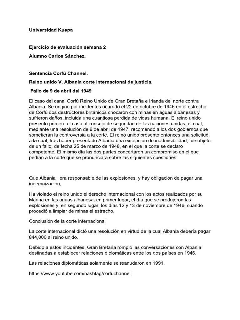 Universidad Kuepa Semana 2 Derecho Internacional Corte de Justicia | PDF