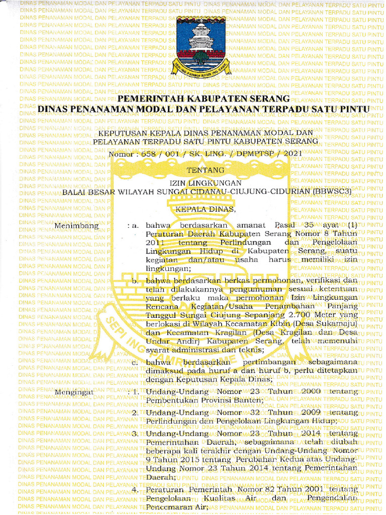 Perubahan Izin Lingkungan - Tanggul Serang 2021 | PDF