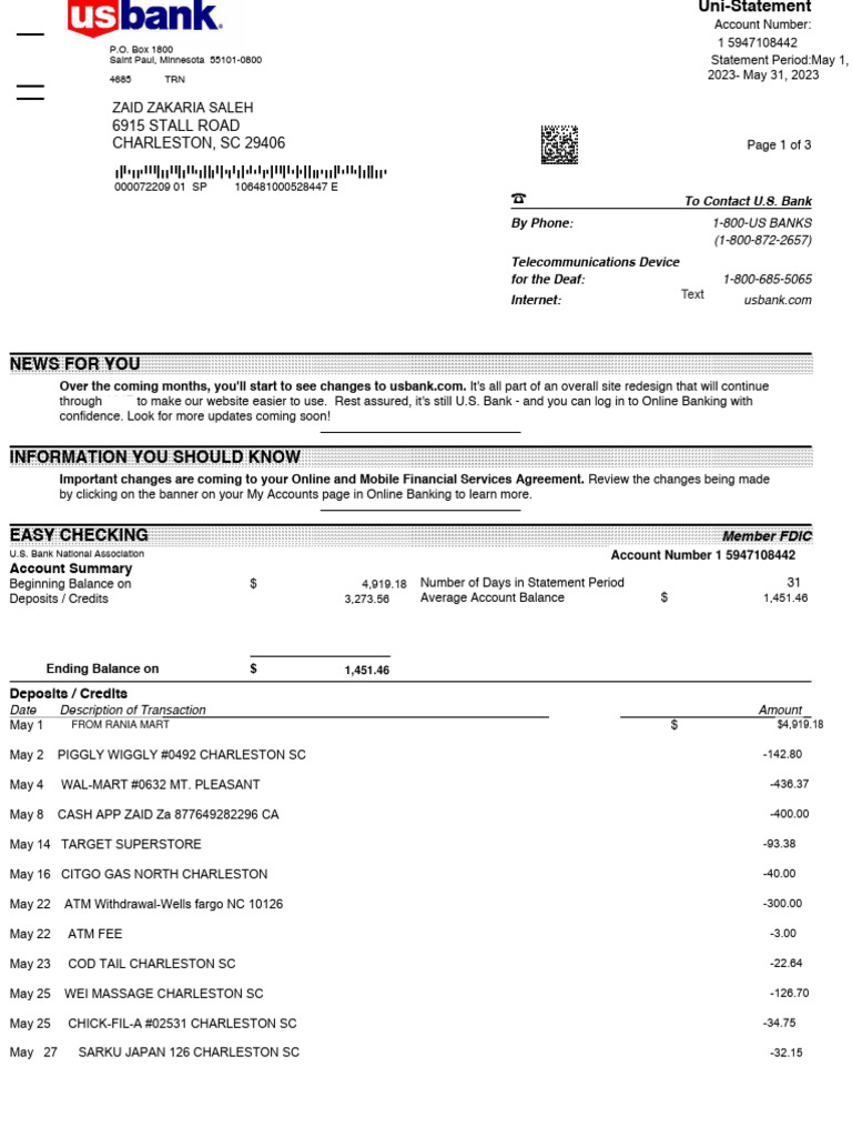 U.S. Bank Statement Overview | PDF
