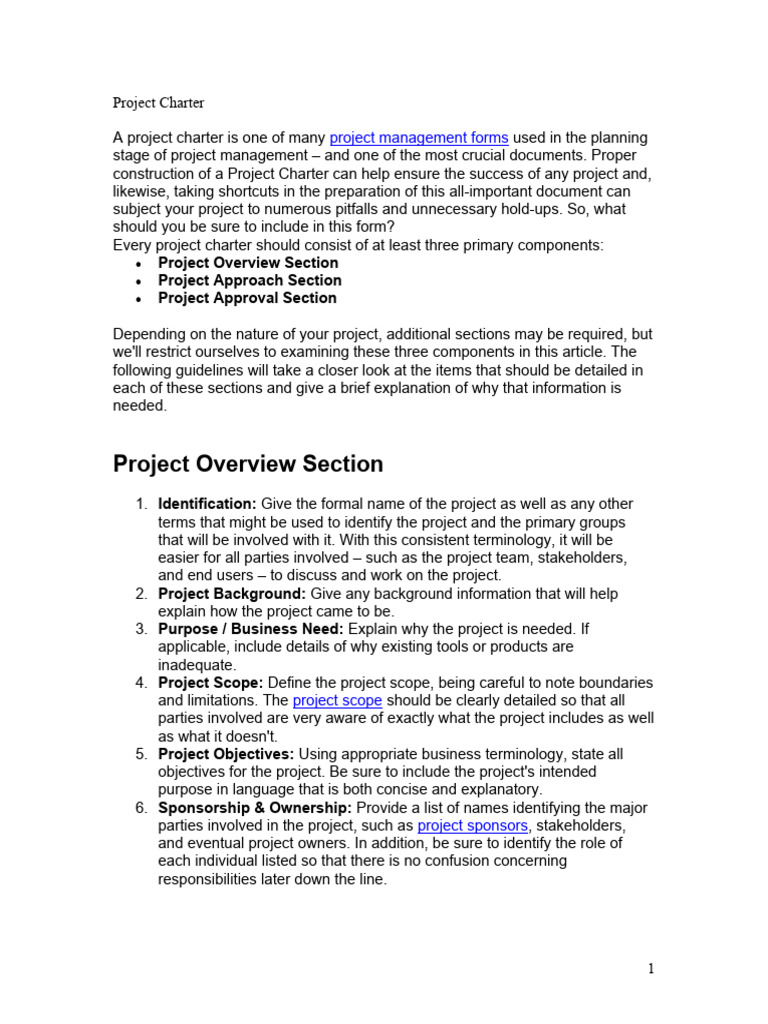 Project Charter Essentials | PDF