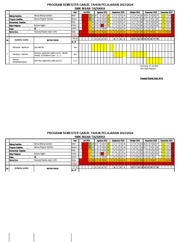 Prota-prosem Bahasa Inggris Kls XII TP 2023-2024 | PDF