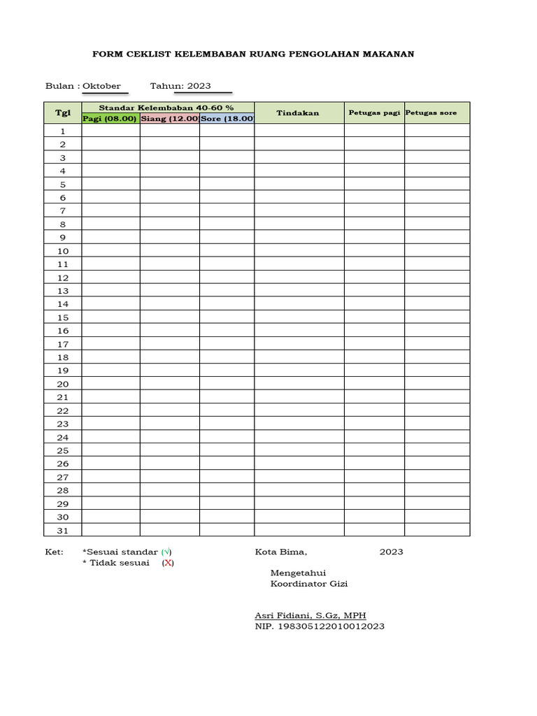Form Ceklist Kelembaban | PDF