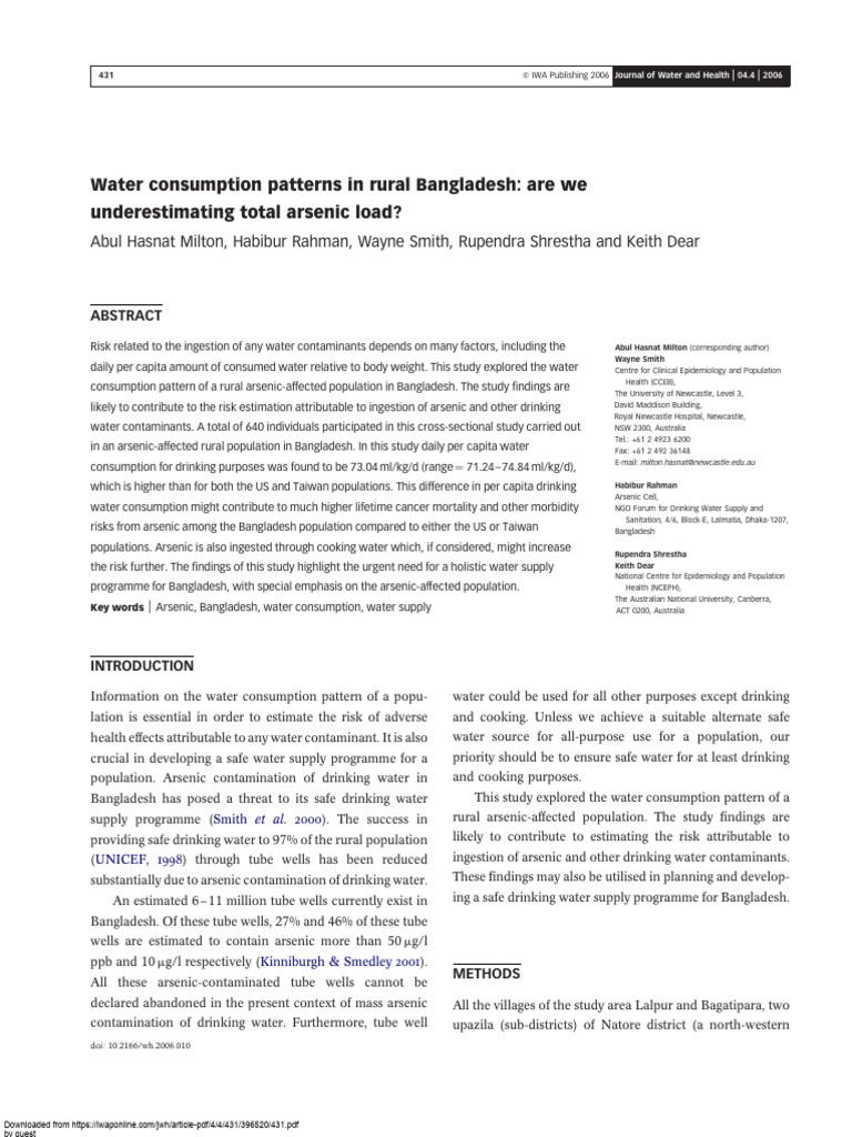 Water Consumption Pattern in Rural Area | PDF