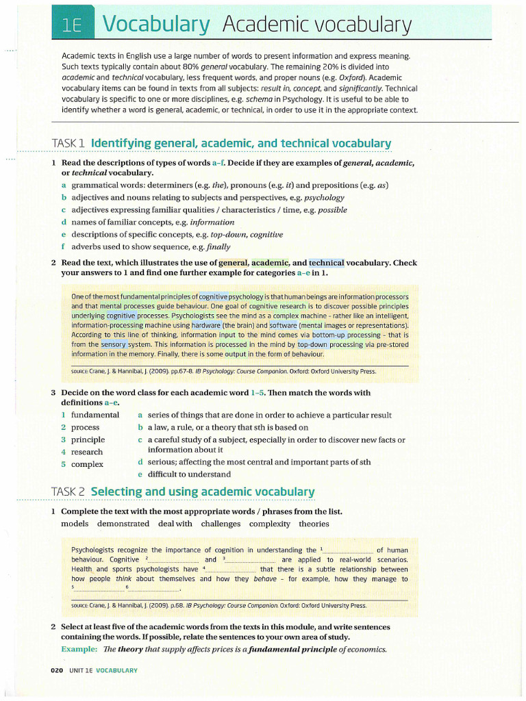 Academic Vocabulary 1 | PDF