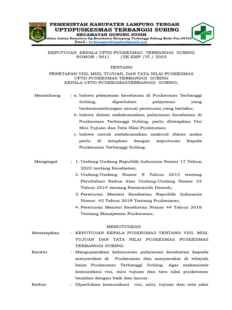 SK TTG Penetapan Visi, Misi, Tujuan Dan Tata Nilai | PDF | Bisnis | Pengelolaan Keuangan & Uang