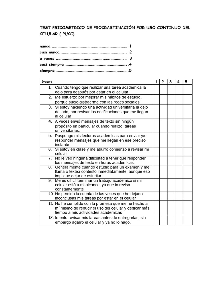 Prueba de Procrastinacion | PDF