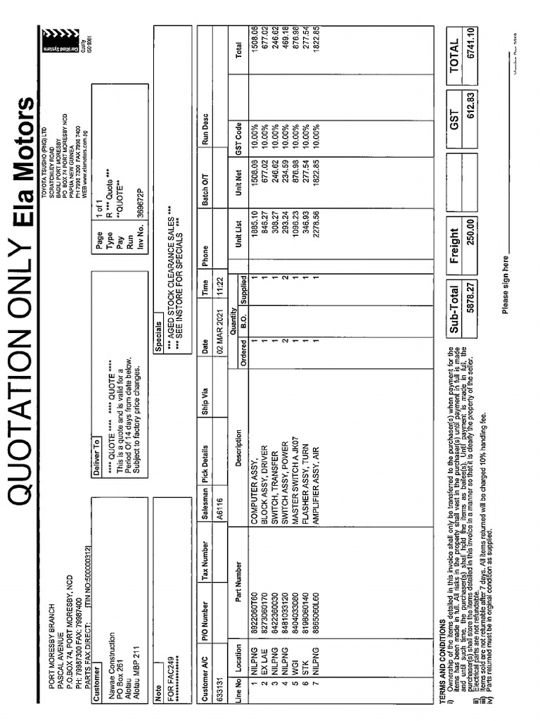 Ela Motors Quote Prado | PDF