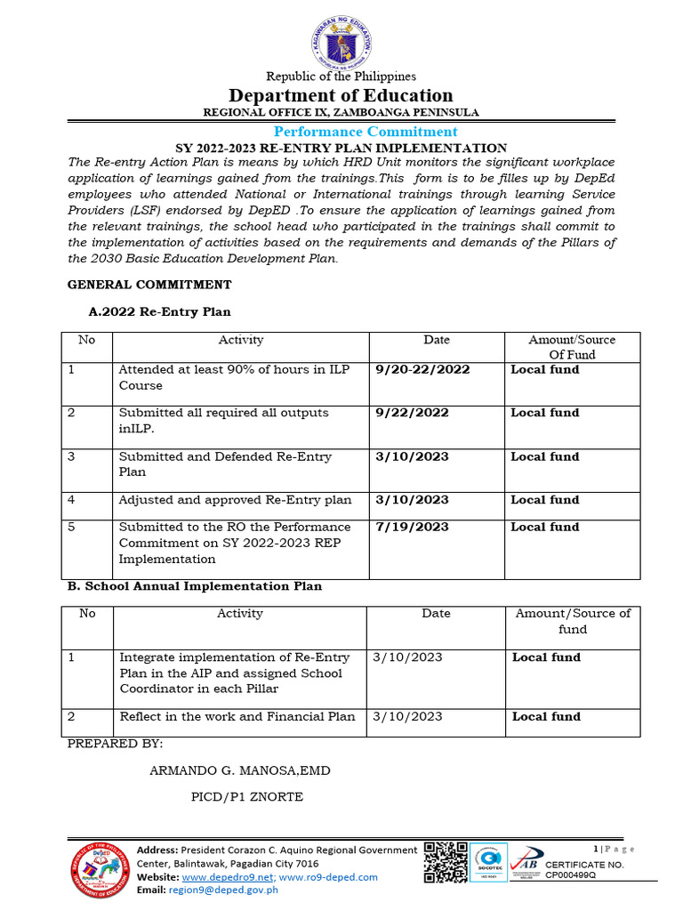 Performance Commitment | PDF