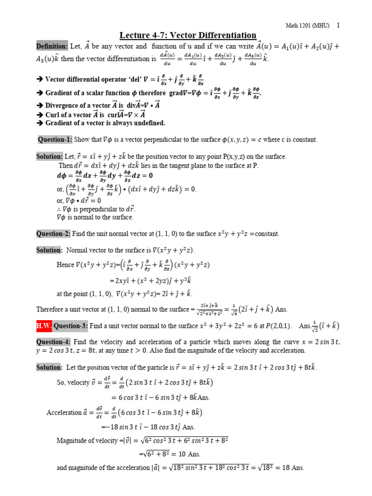 Vector Calculus for Math Students | PDF