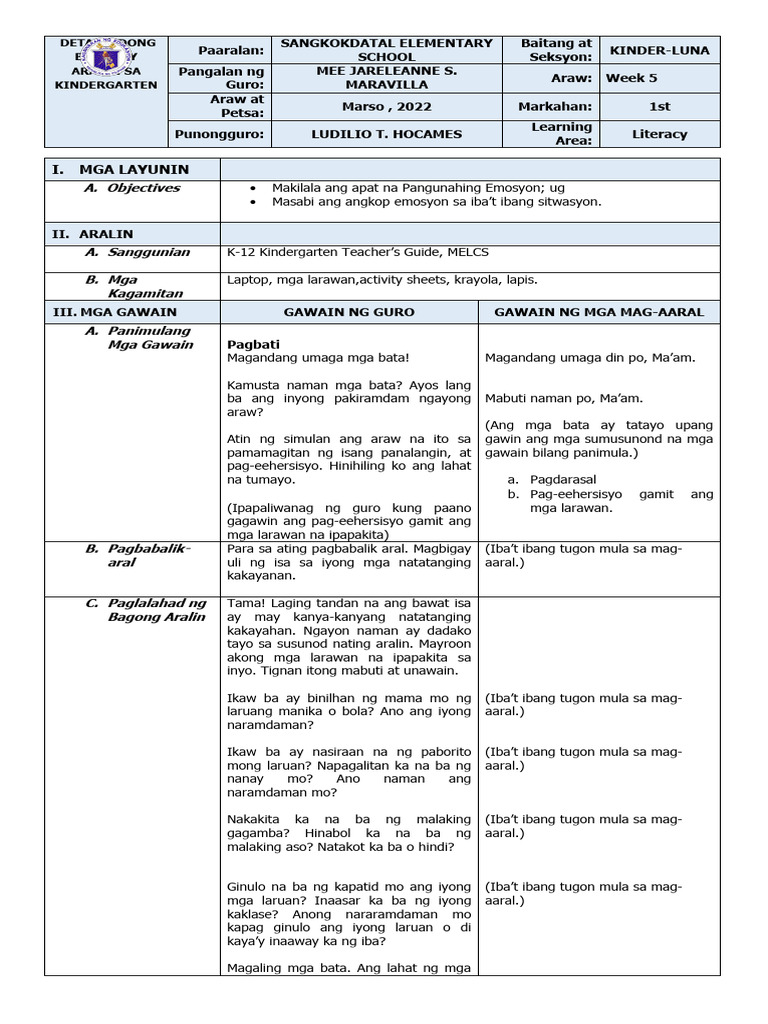 DLP - Week 5 Pangunahing-Emosyon | PDF