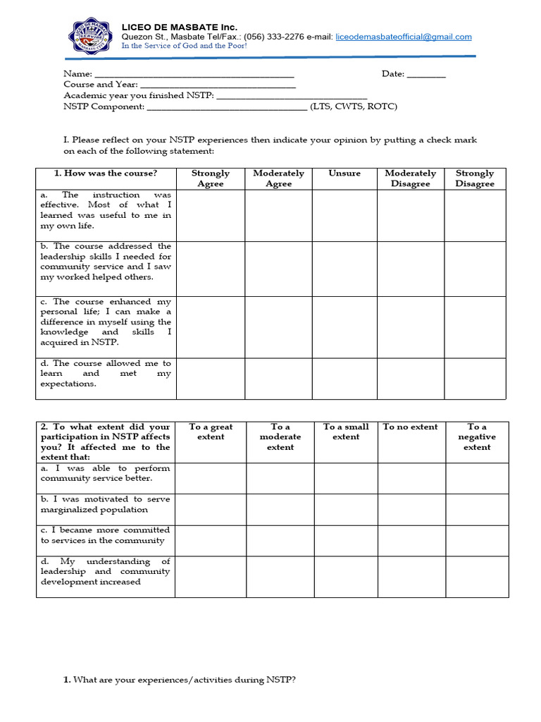 Form For NSTP Survey | PDF