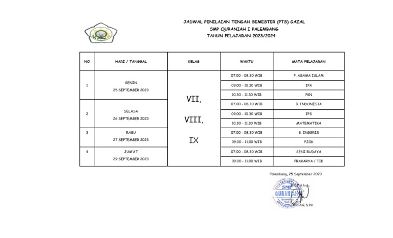 Jadwal Mapel Siswa | PDF