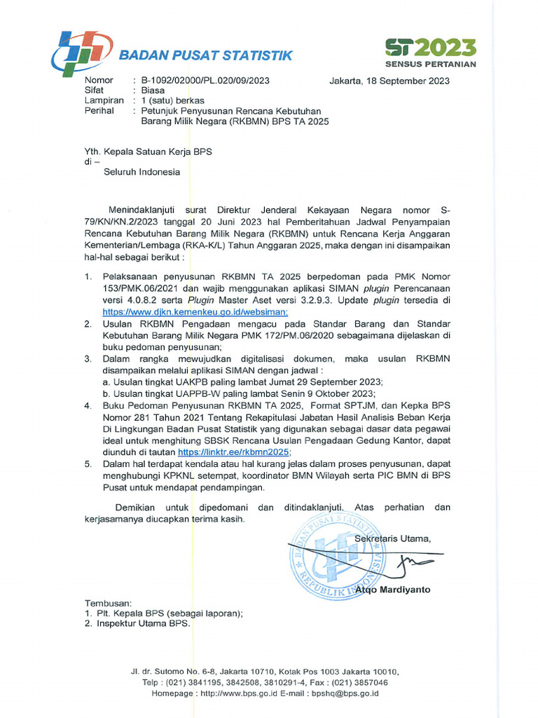 B.1092.02000 Petunjuk Penyusunan RKBMN 2025 | PDF B.1092.02000 Petunjuk Penyusunan RKBMN 2025 | PDF