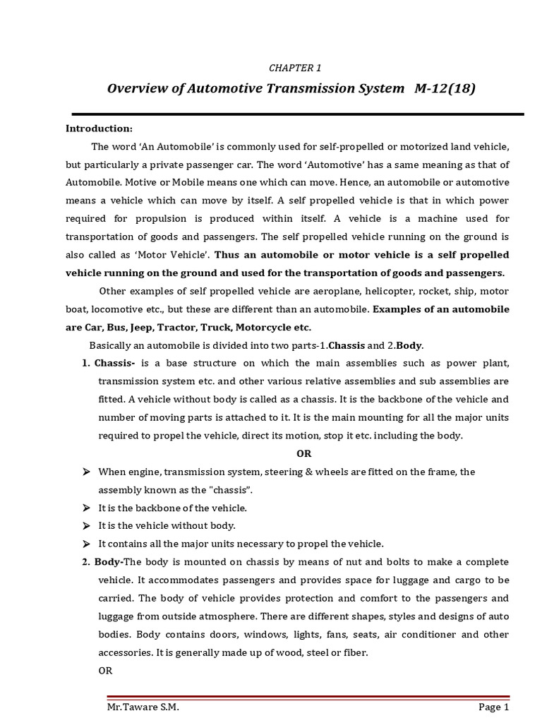CH 1 Overview of Automotive Transmission System | PDF