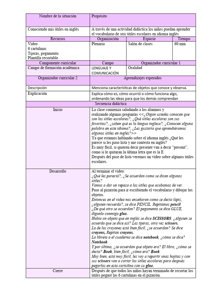 Planeación Ingles | PDF