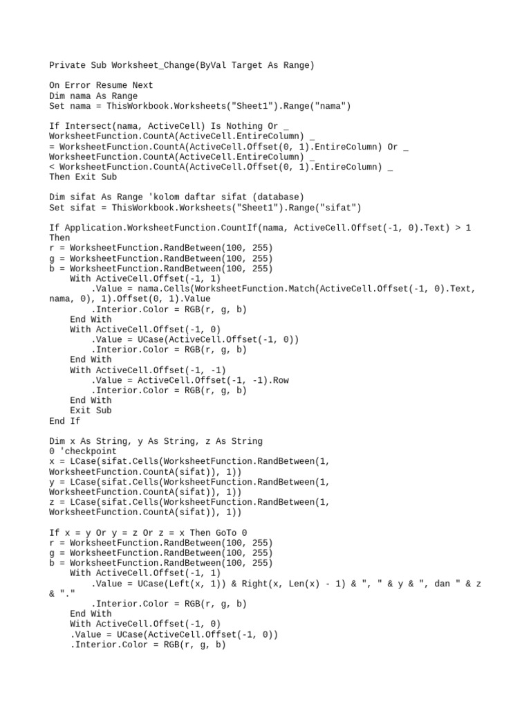 KODING VB DI EXCEL ARTI NAMA | PDF