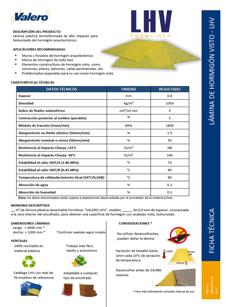 LHV Valero Ficha Tecnica | PDF | Hormigón | Ciencias fisicas