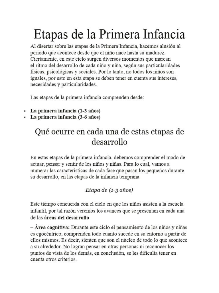 Etapas de La Primera Infancia | PDF | Relaciones personales, crianza y desarrollo personal