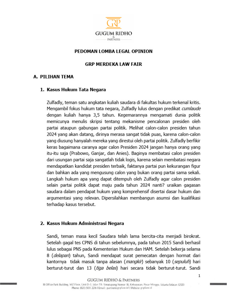 Pedoman Lomba Legal Opini | PDF