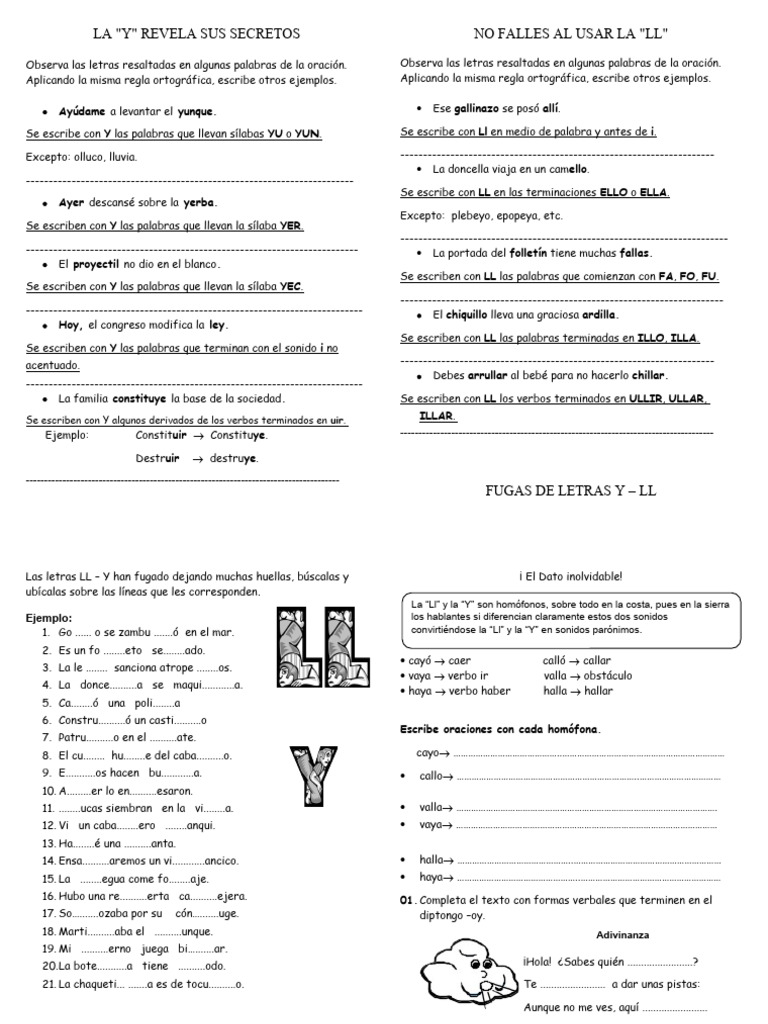 Uso de La LL y Y Ficha de Trabajo | PDF