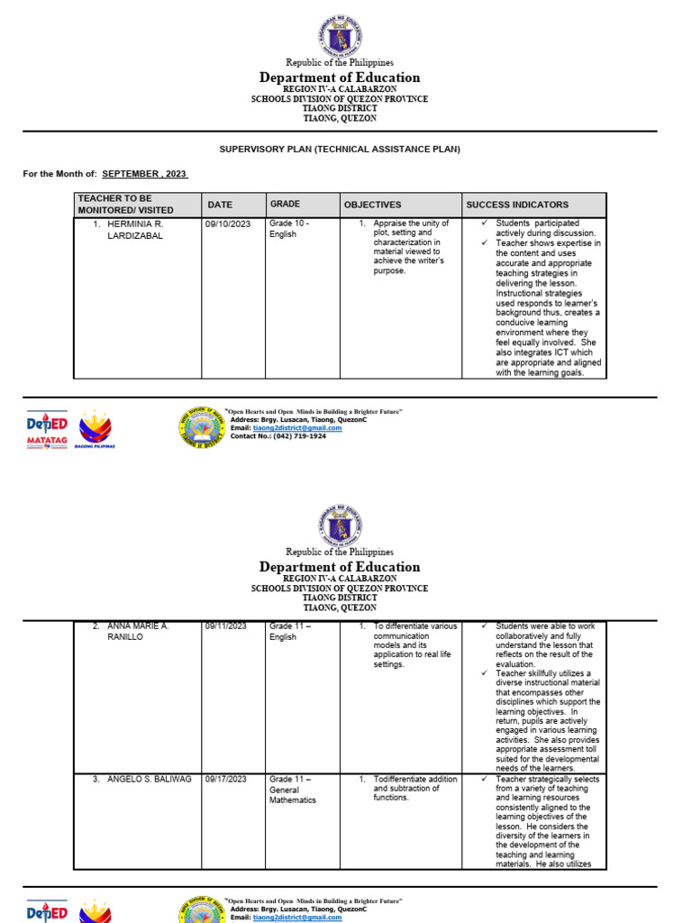 Cabay NHS - Supervisory-Plan-And-Report-Template | PDF