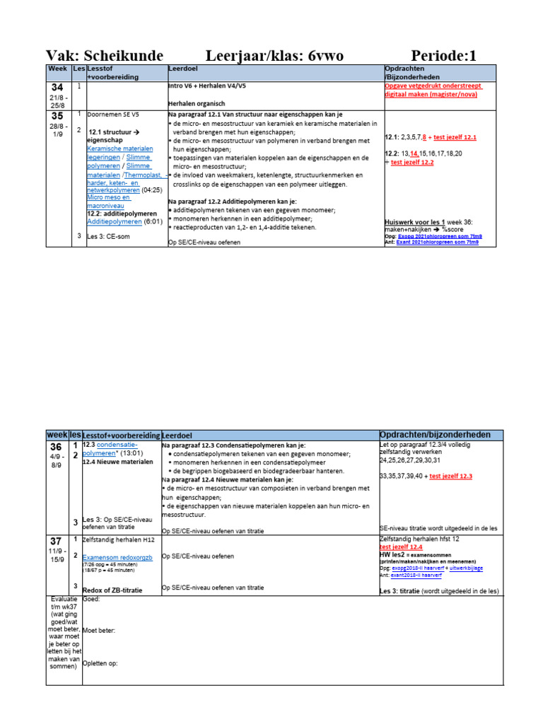 V6 2023-2024 scheikunde Studieplanner periode 1b | PDF