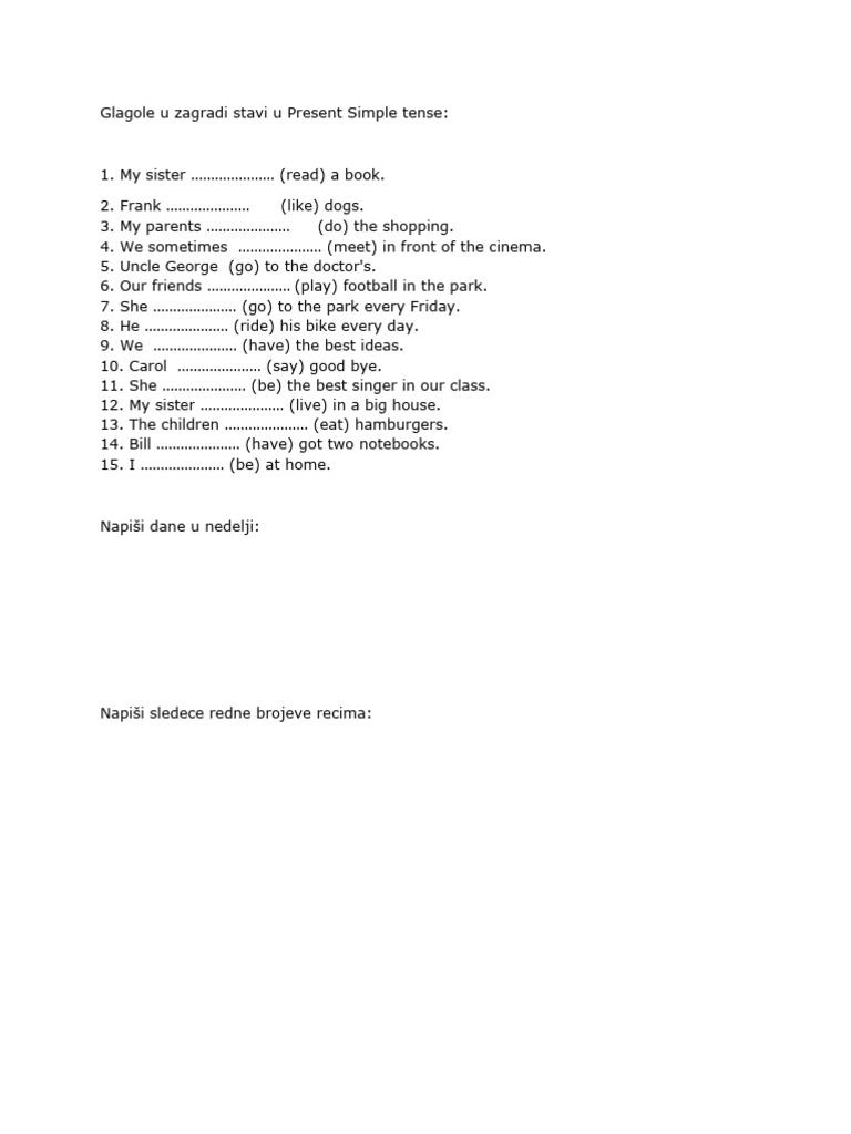 5 Razred Present Simple Tense | PDF