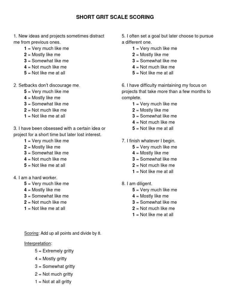 Short Grit Scale Scoring | PDF