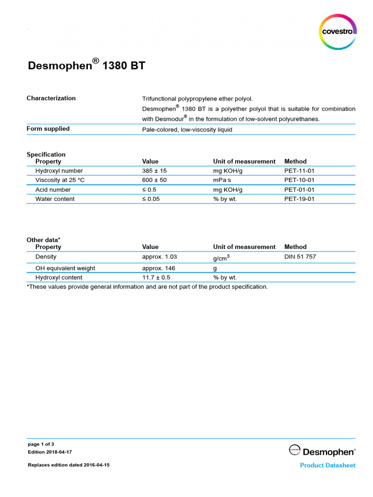 Desmophen 1380 BT_en_05629349 17947420 21029600 | PDF