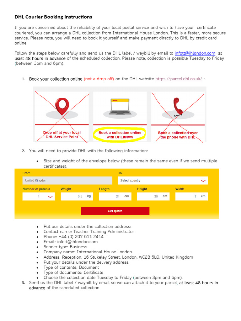 DHL Courier Booking Guide for Certificates | PDF