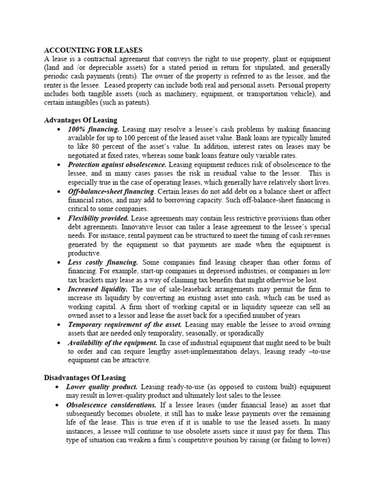 ACCOUNTING FOR LEASES Notes | PDF | Lease | Depreciation