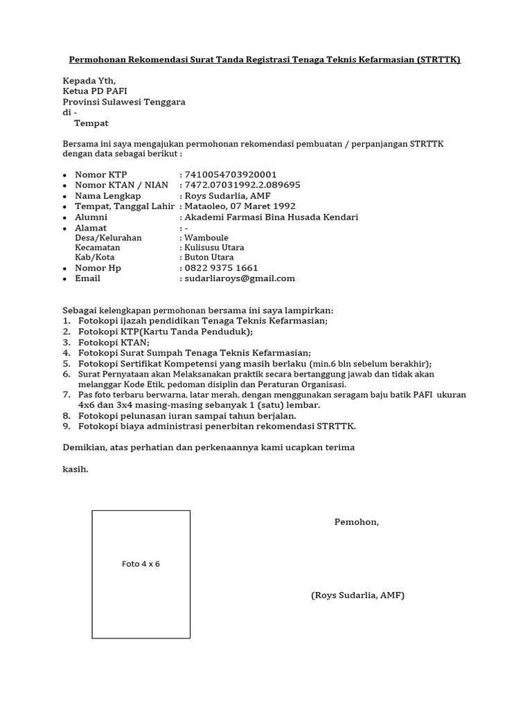 Permohonan Rekomendasi Surat Tanda Registrasi Tenaga Teknis Kefarmasian ...