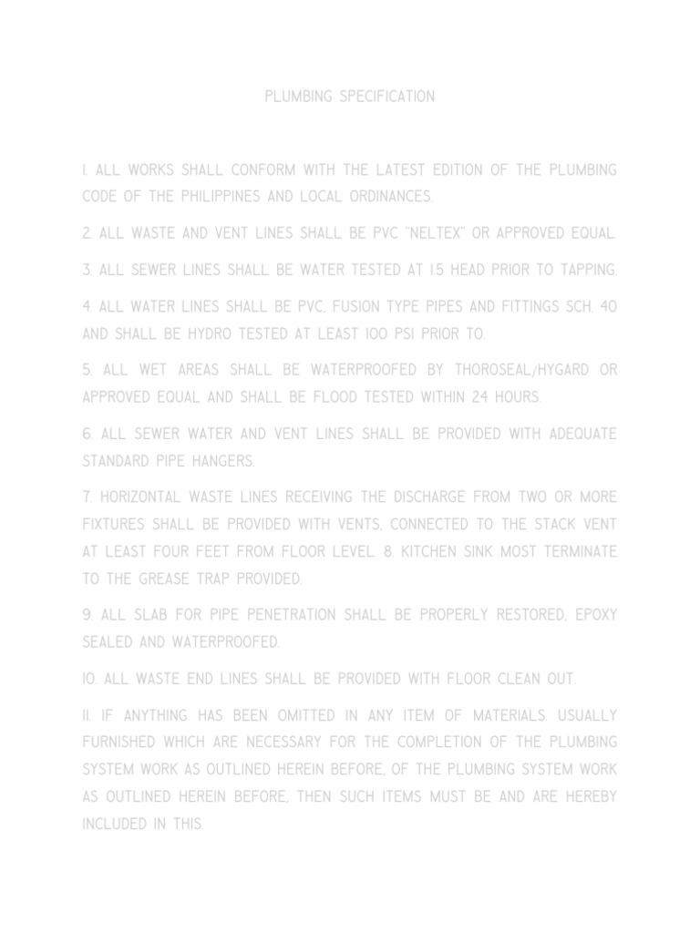 PLUMBING SPECIFICATION-printed | PDF | Home & Garden