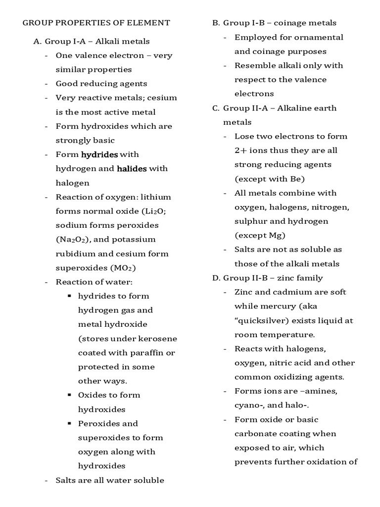 Group Properties of Periodic Elements | PDF | Art