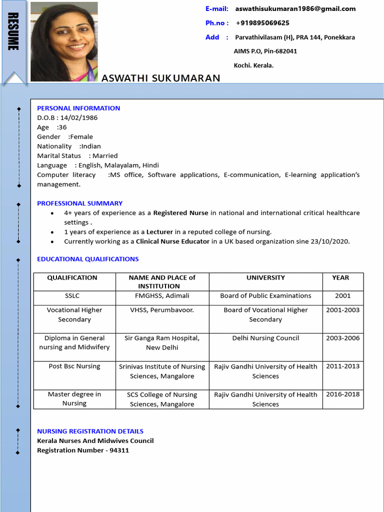 Aswati Sukumaran CV | PDF
