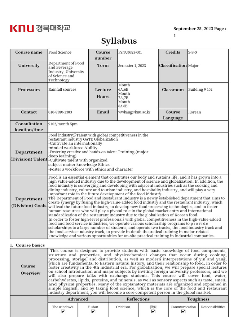 Food Science KNU en | PDF