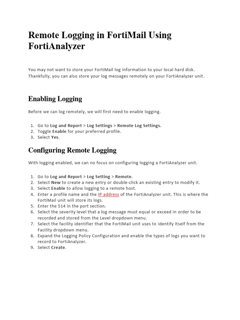Remote Logging in FortiMail Using FortiAnalyzer | PDF