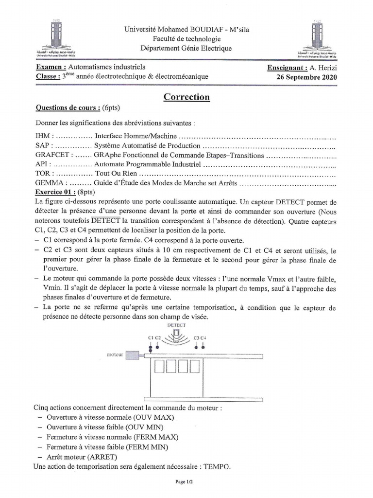 Examen1 Automatisme Industrielle | PDF