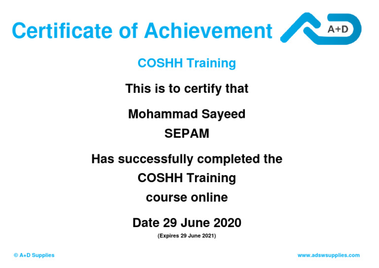 Coshh certificate (1) | PDF