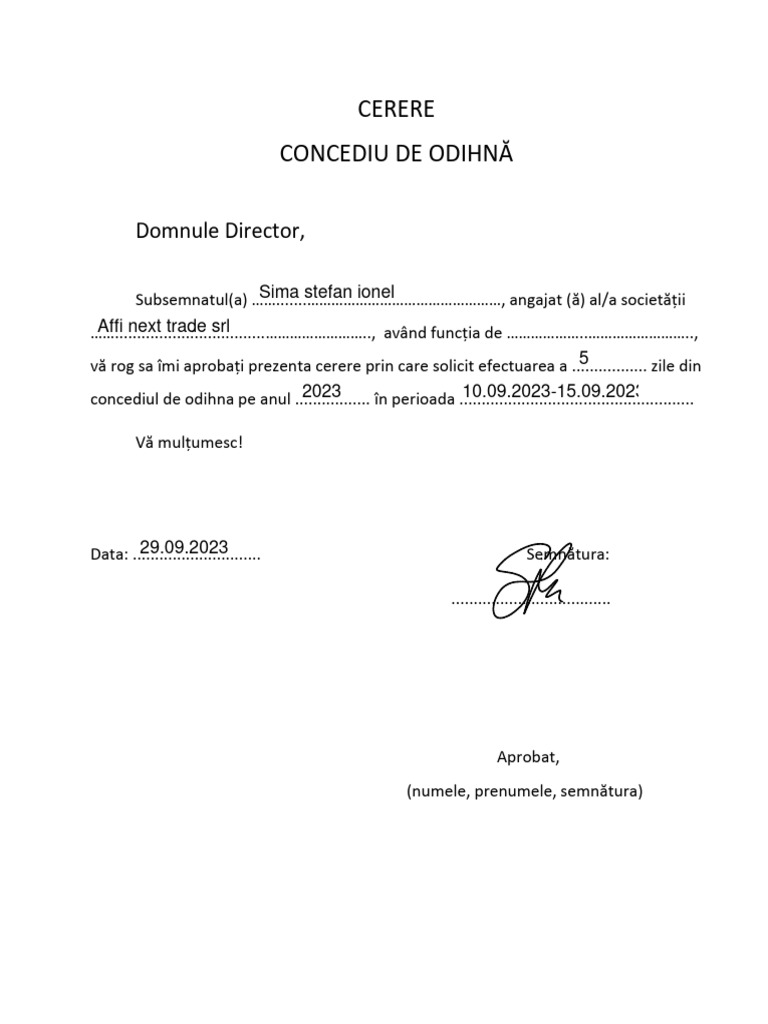 Cerere Pentru Concediu de Odihna | PDF